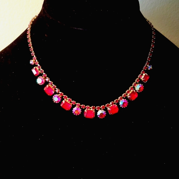 Jewelry | Vintage 195s Ruby Red Aurora Borealis Rhinestone Necklace ...